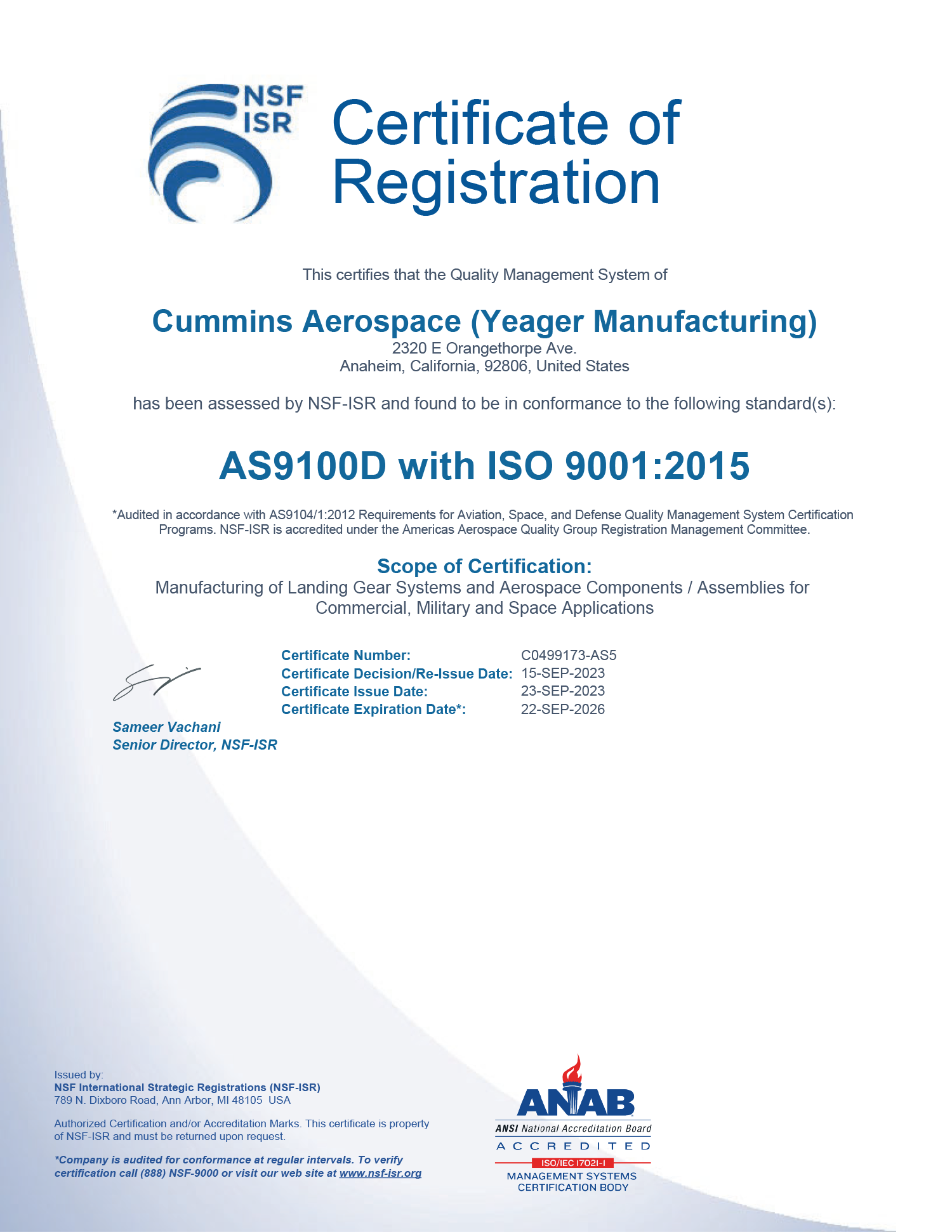 Certification - Cummins Aerospace